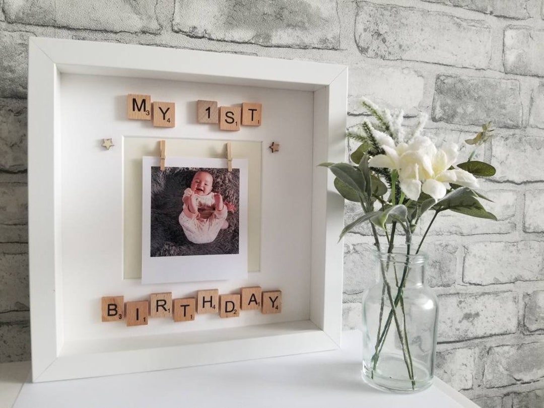 1st Birthday Photo Frame With Wooden Scrabble Tiles | Birthday Gift | 1 ...