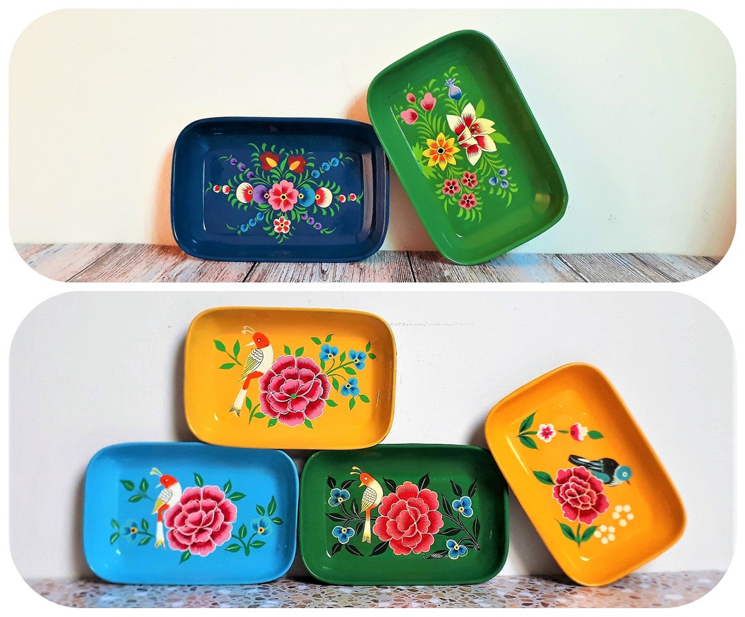 Tray Hand Painted Stainless Steel Enameled India Multi-purpose Holder ...