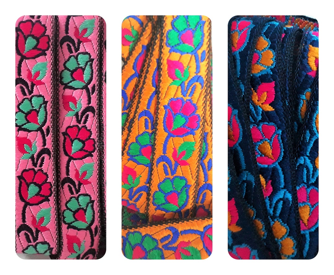 Embroidered Braid Ribbon Border Trim Flowers Colorful India Width 2.3 ...