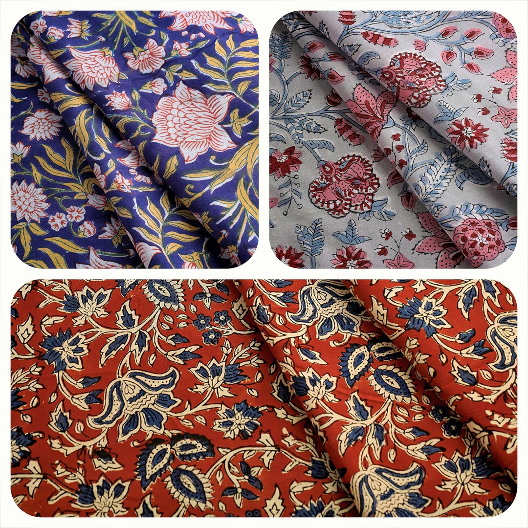 Fabric cut by 50 cm Indian light Cotton Fabric Hand Printed - Etsy France