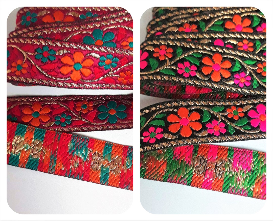 Embroidered Braid Ribbon Border Trim Flowers Colorful India Width 2.3 ...