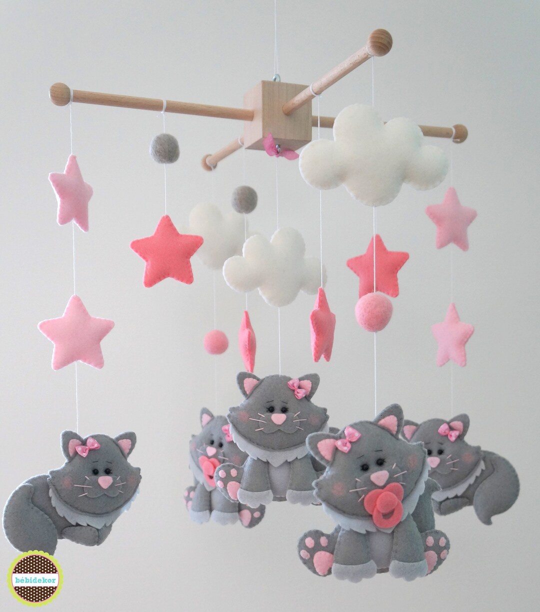 Baby Mobile, Cat Baby Mobile, Cat Crib Mobile, Felt Cat Baby Mobile ...