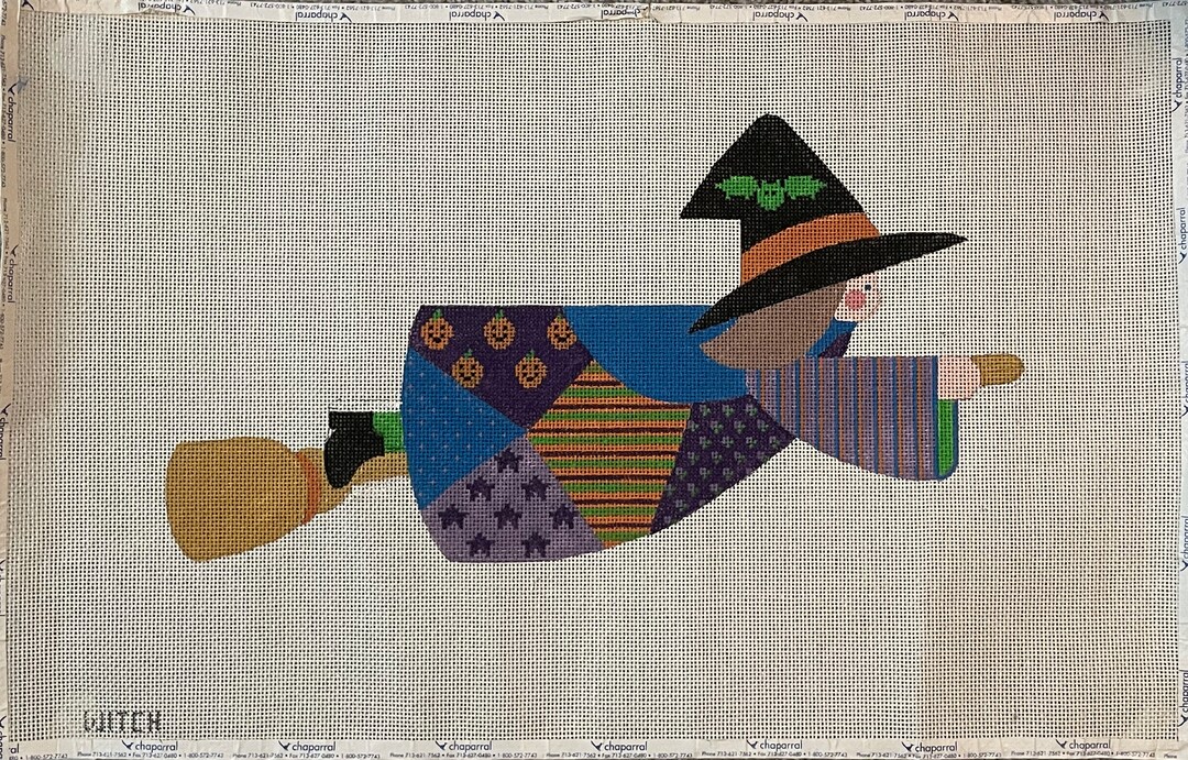 Flying Witch on Broom Needlepoint Canvas Crazy Quilt - Etsy