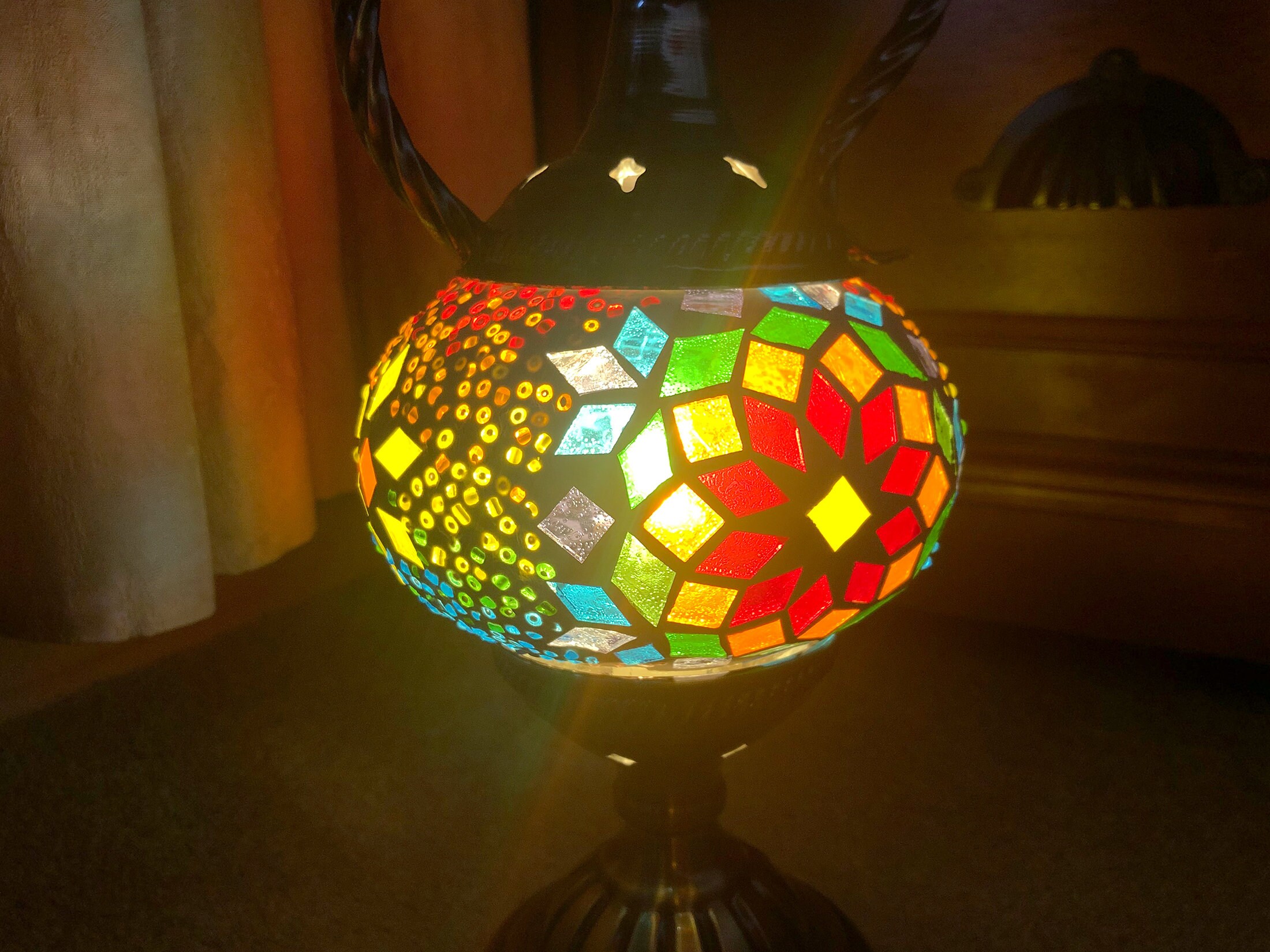 Aladdin / Genie Turkish Style Lamp Rainbow Coloured Hand Crafted Glass ...