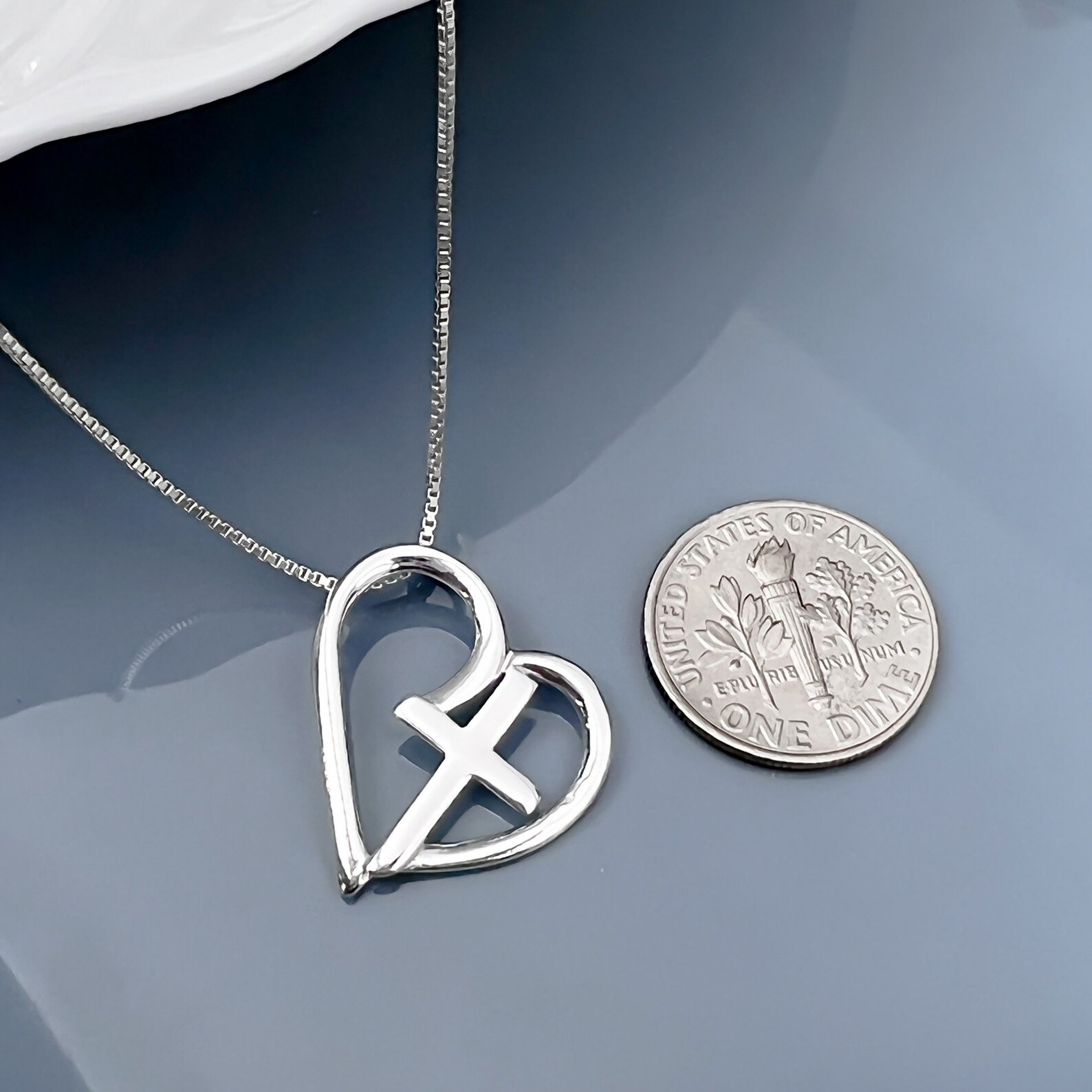 Heart and Cross Necklace, Heart Necklace, Sterling Silver Heart ...