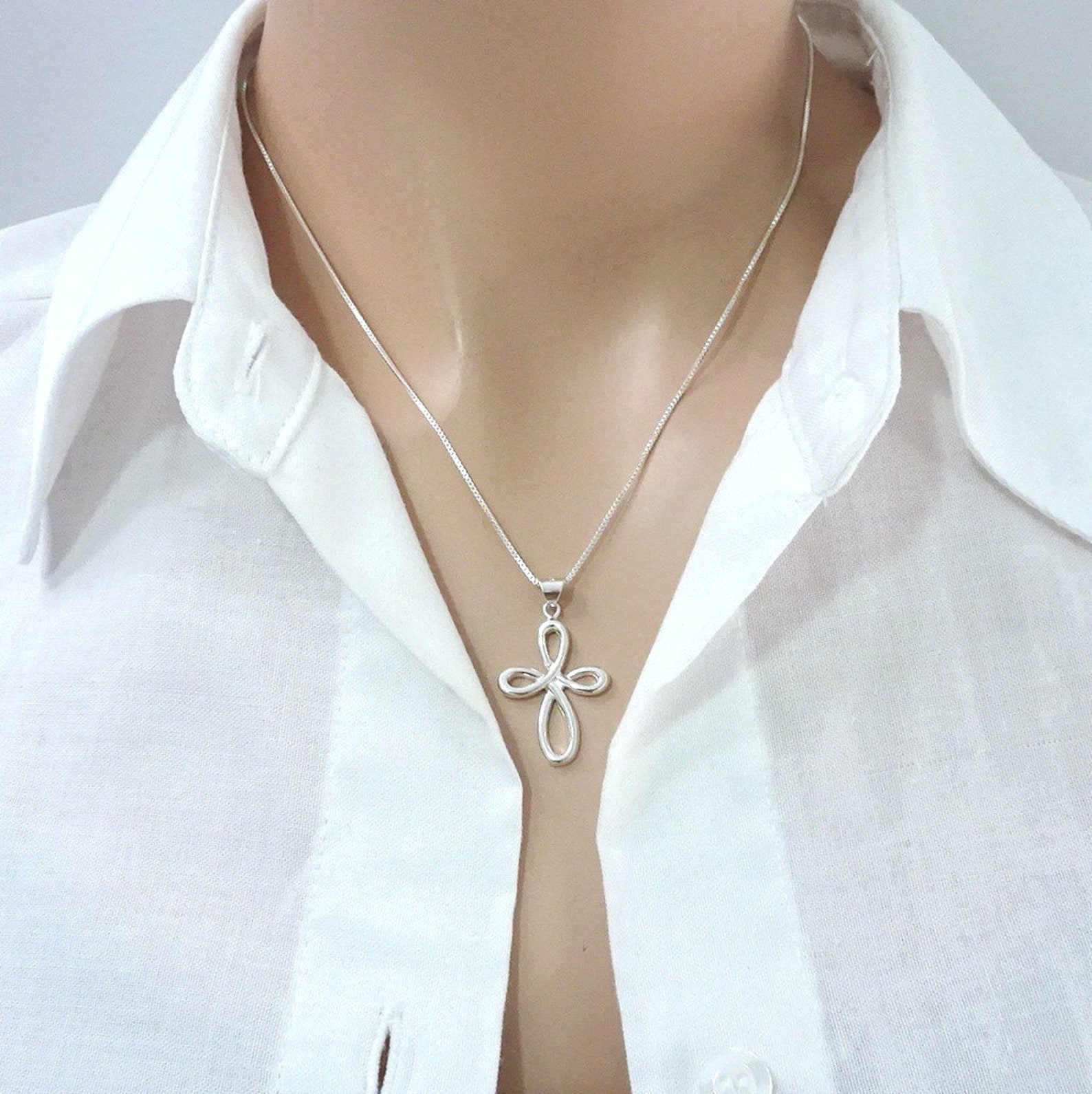 Infinity Cross Necklace Sterling Silver Cross Necklace Gift | Etsy