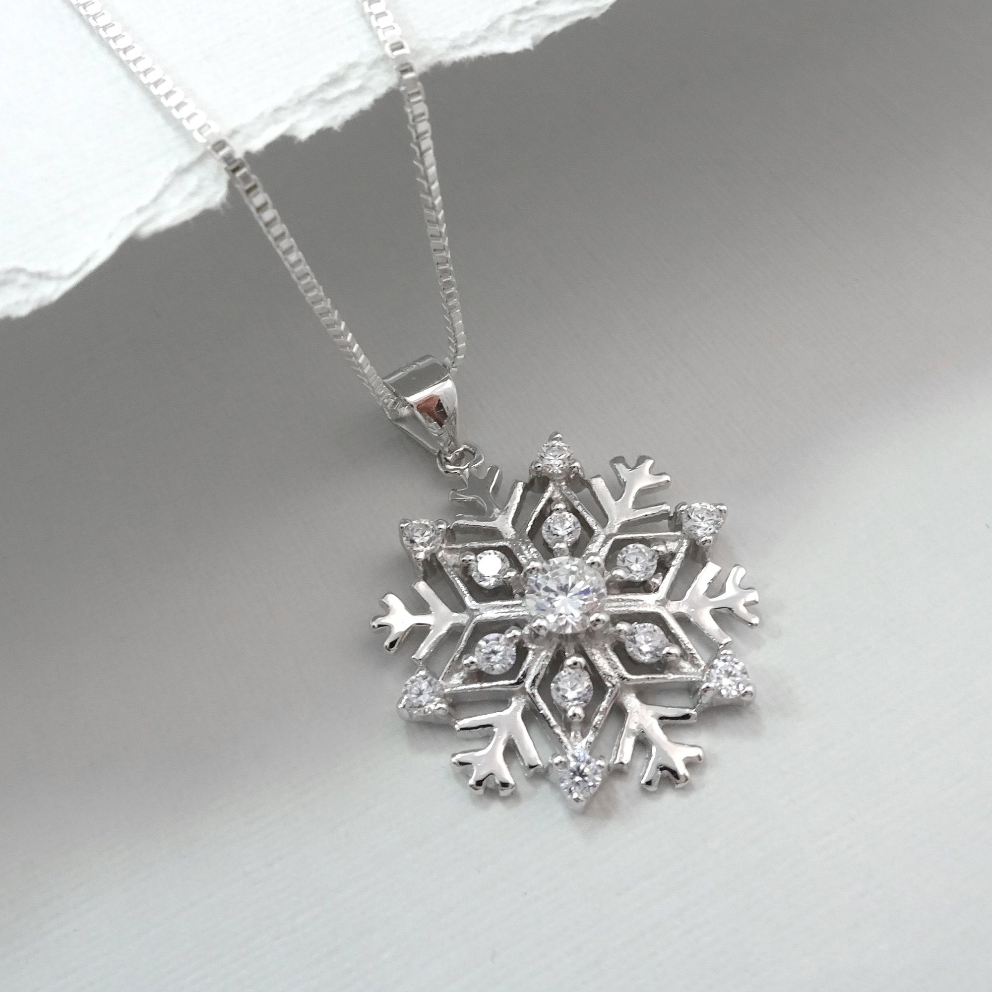 Snowflake Necklace, Sterling Silver Snowflake Necklace, Winter Wedding ...