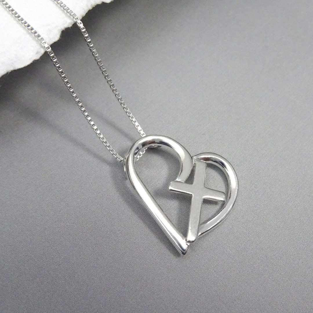 Heart and Cross Necklace, Heart Necklace, Sterling Silver Heart ...