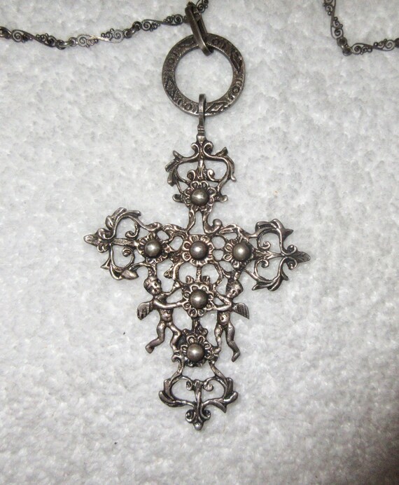 Peruzzi Renaissance Silver Cross Pendant Necklace Ang… - Gem