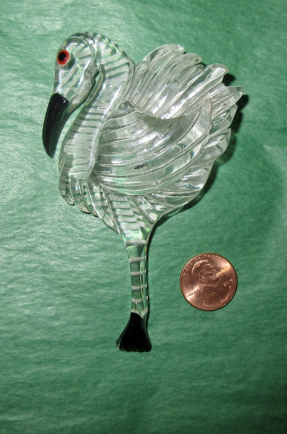 Midcentury Clear Lucite Flamingo Pin Reverse Carved H… - Gem
