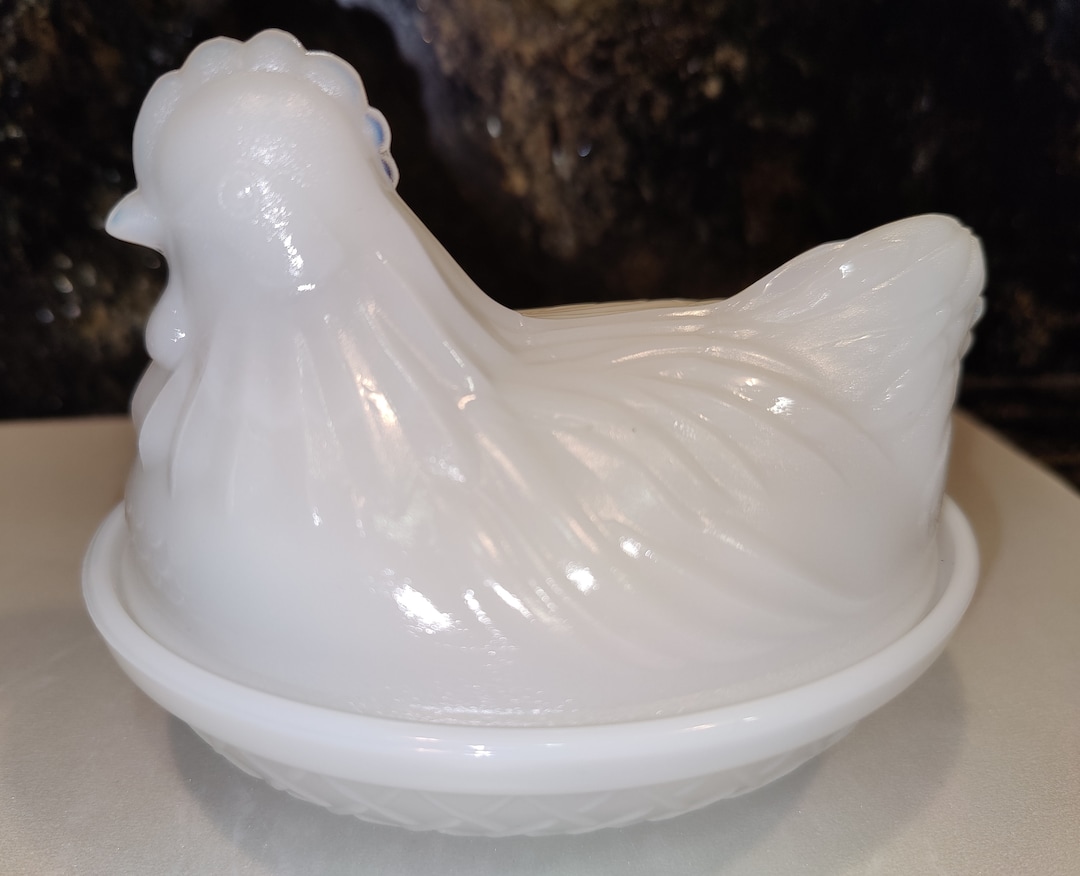Nesting Chicken Anchor Hocking Milk Glass - Etsy