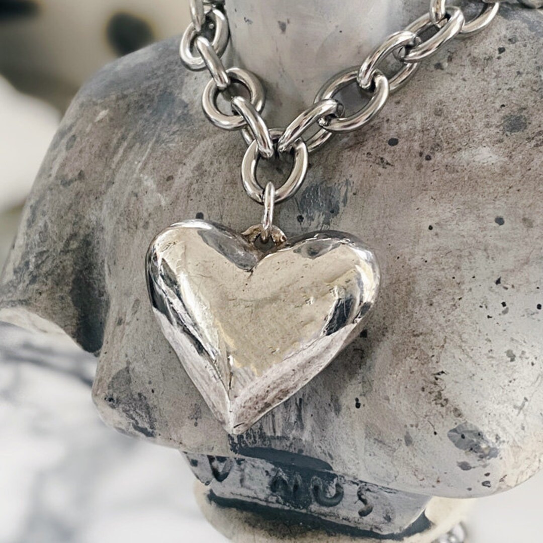 Chunky Sterling Silver Heart Chain Choker Necklace, Layering Choker ...