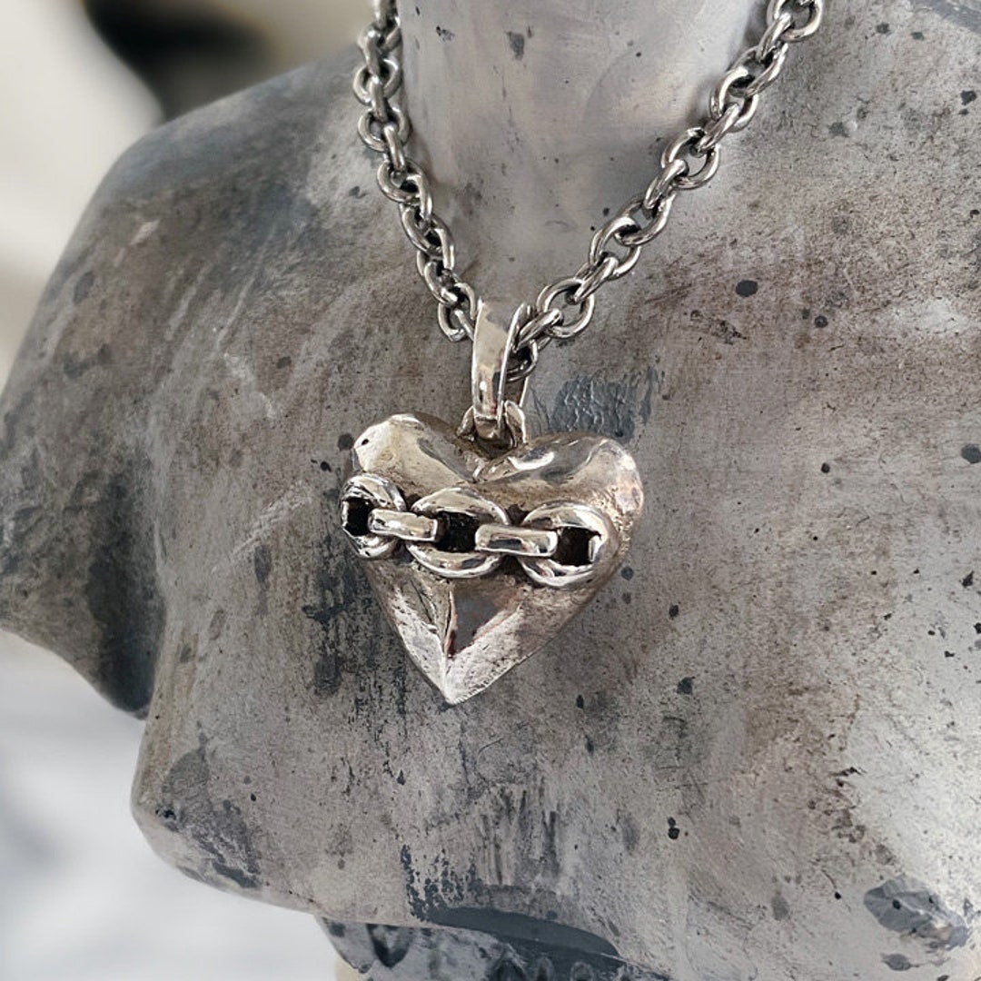 Chained Sacred Heart Pendant Necklace, Chained Heart, Valentines Day ...