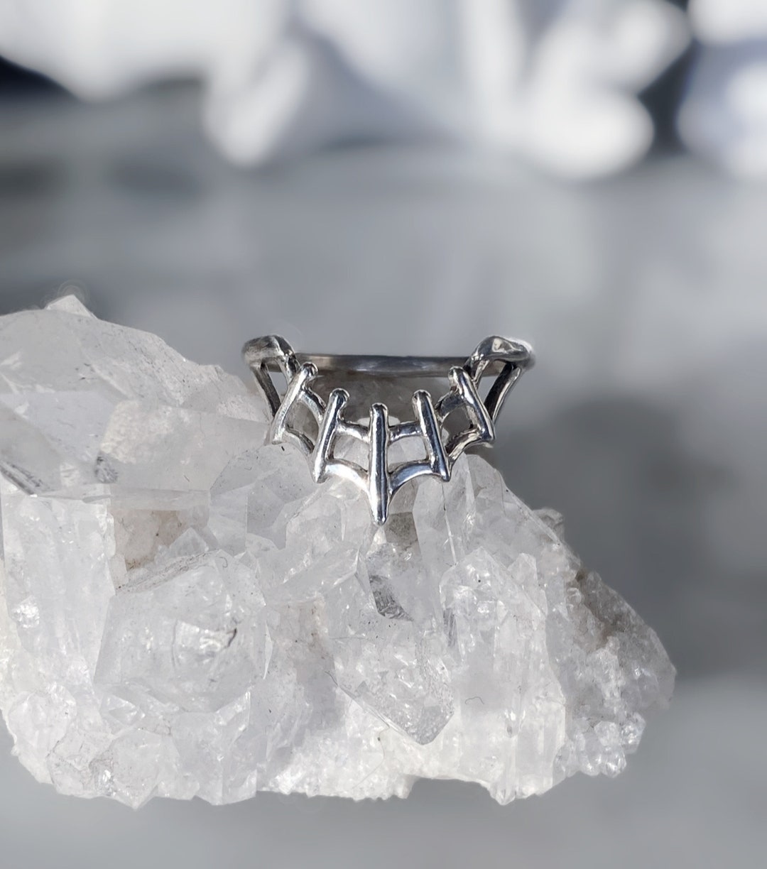 Sterling Silver Double Arched Spider Web Stacking Ring, Wedding Band ...