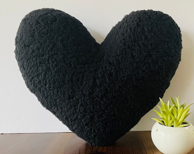 Black Sherpa Heart Shaped Pillow - Etsy