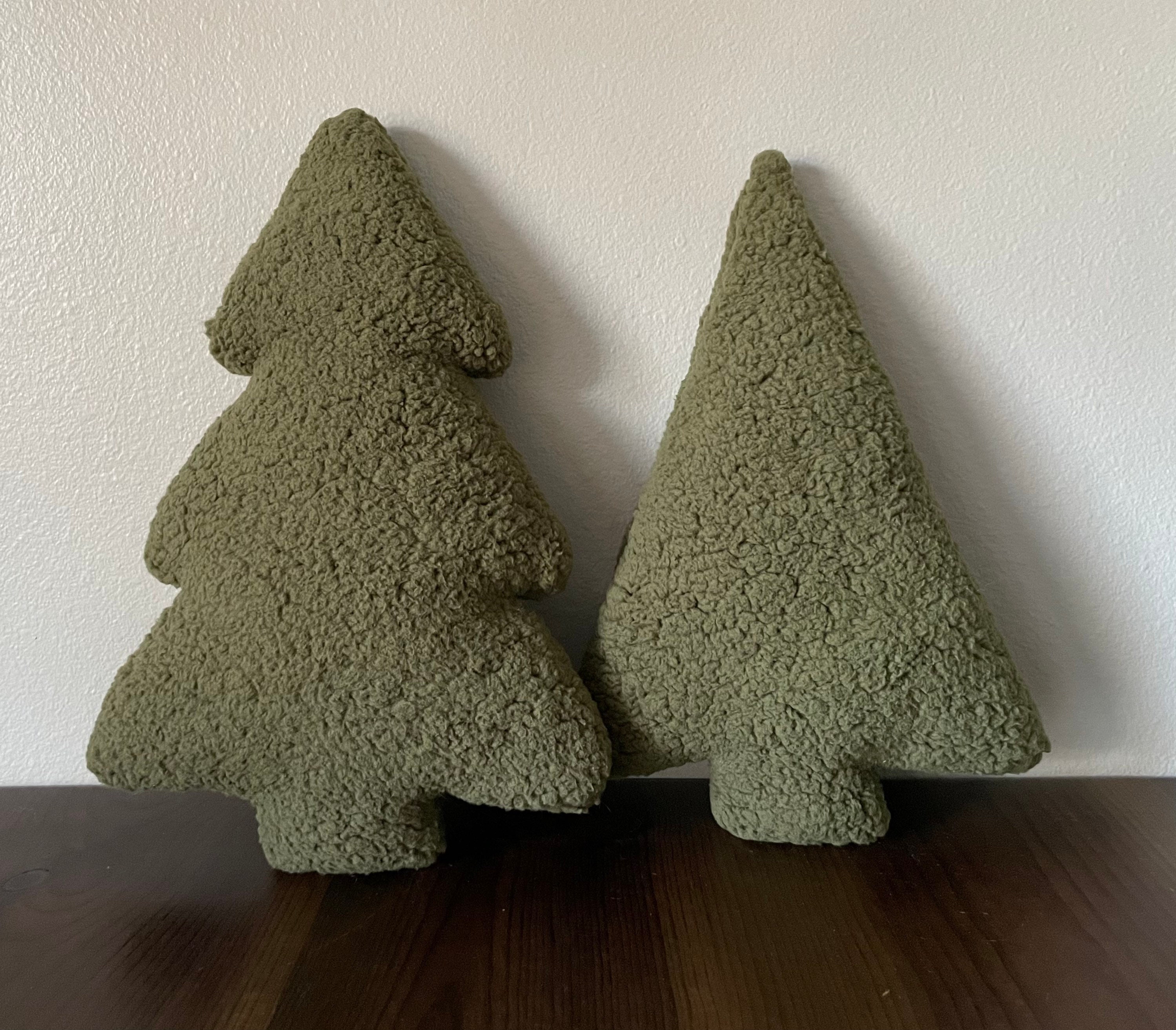 Tree Shaped Pillow in Olive Green Sherpa Fur on the Front and - Etsy