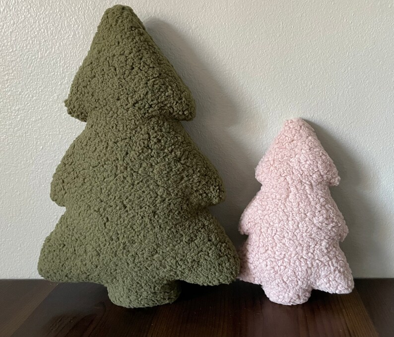 Tree Shaped Pillow in Olive Green Sherpa Fur on the Front and - Etsy