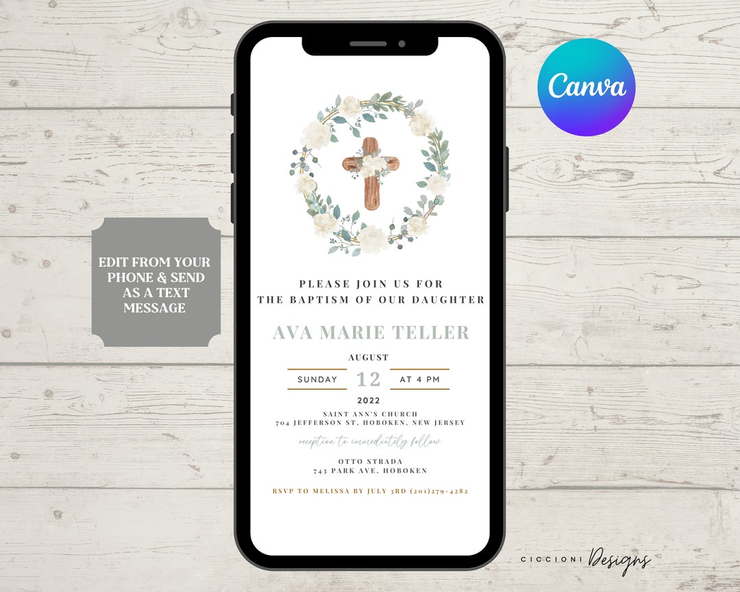Digital Baptism Invitation Template, Christening Invitation, Electronic ...