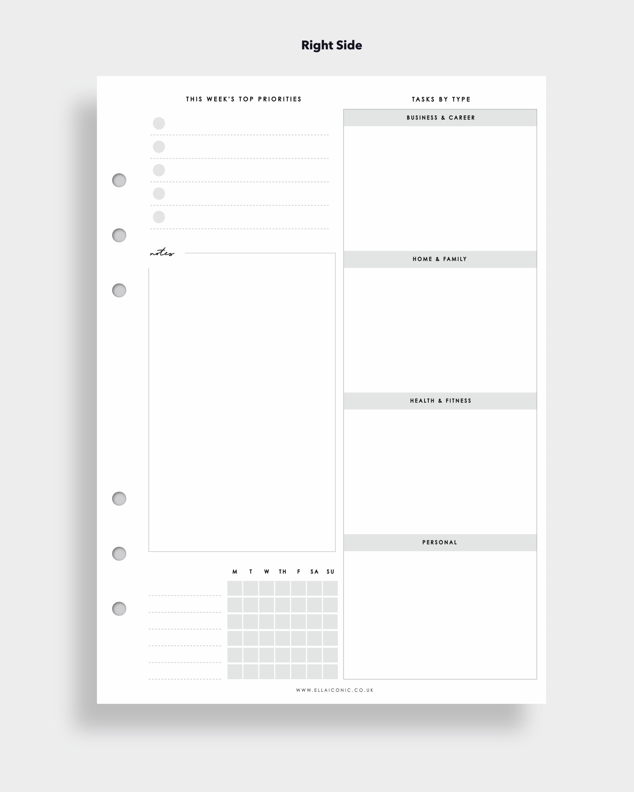 Undated A5 Weekly Life Planner Inserts | Week on One Page | CEO of My ...