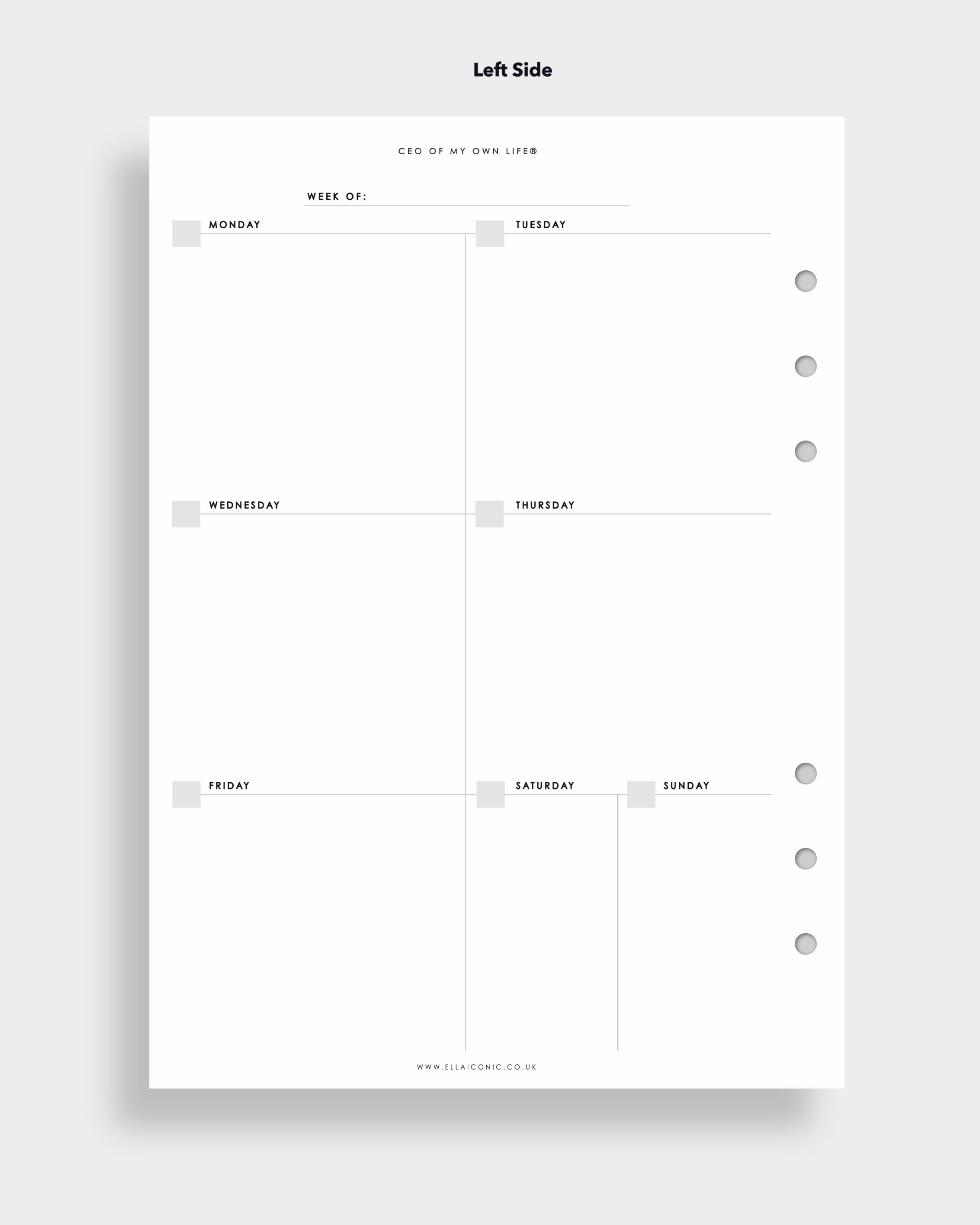 Undated A5 Weekly Life Planner Inserts | Week on One Page | CEO of My ...