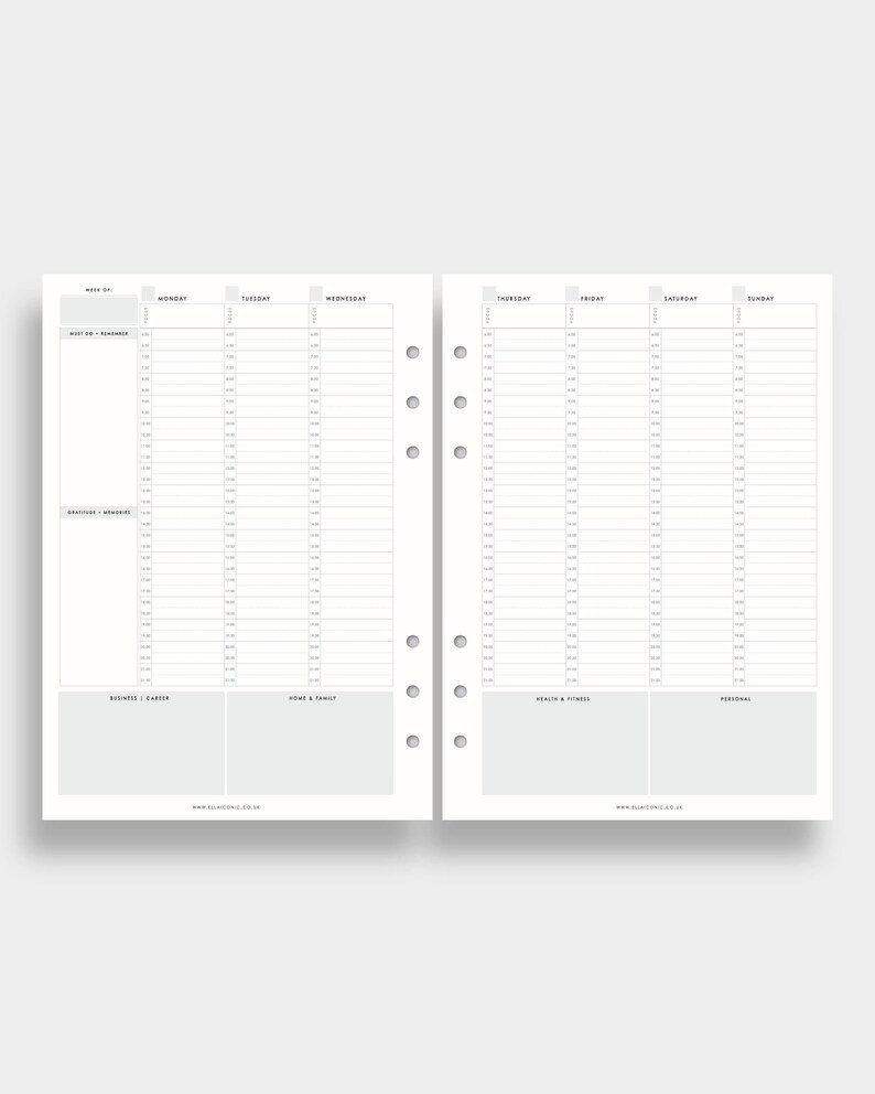 Undated A5 Weekly Planner Inserts | Vertical Week on Two Pages | CEO of ...