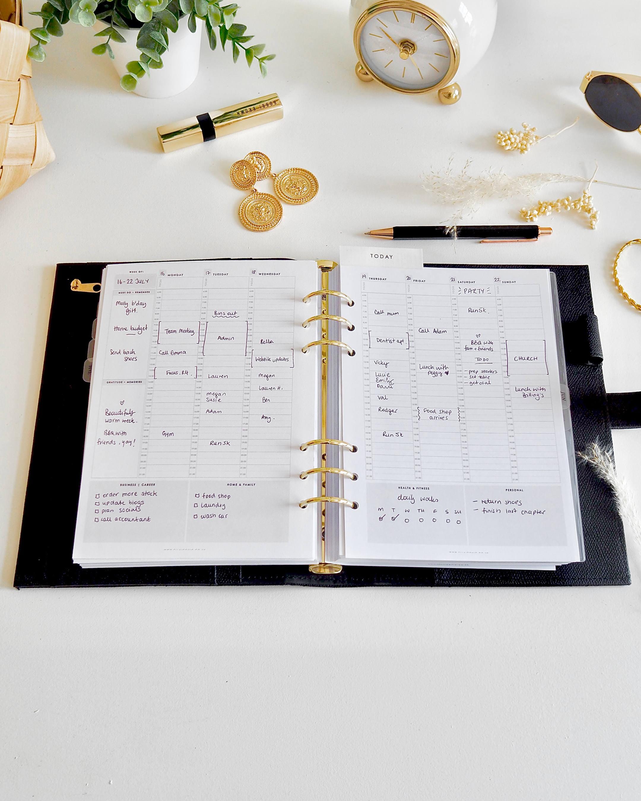 Undated A5 Weekly Planner Inserts | Vertical Week on Two Pages | CEO of ...
