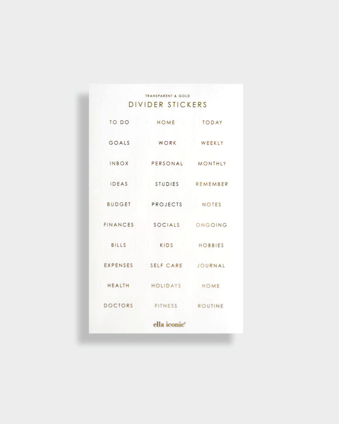 30 Gold Planner Divider Labels, Stickers | Transparent Background ...