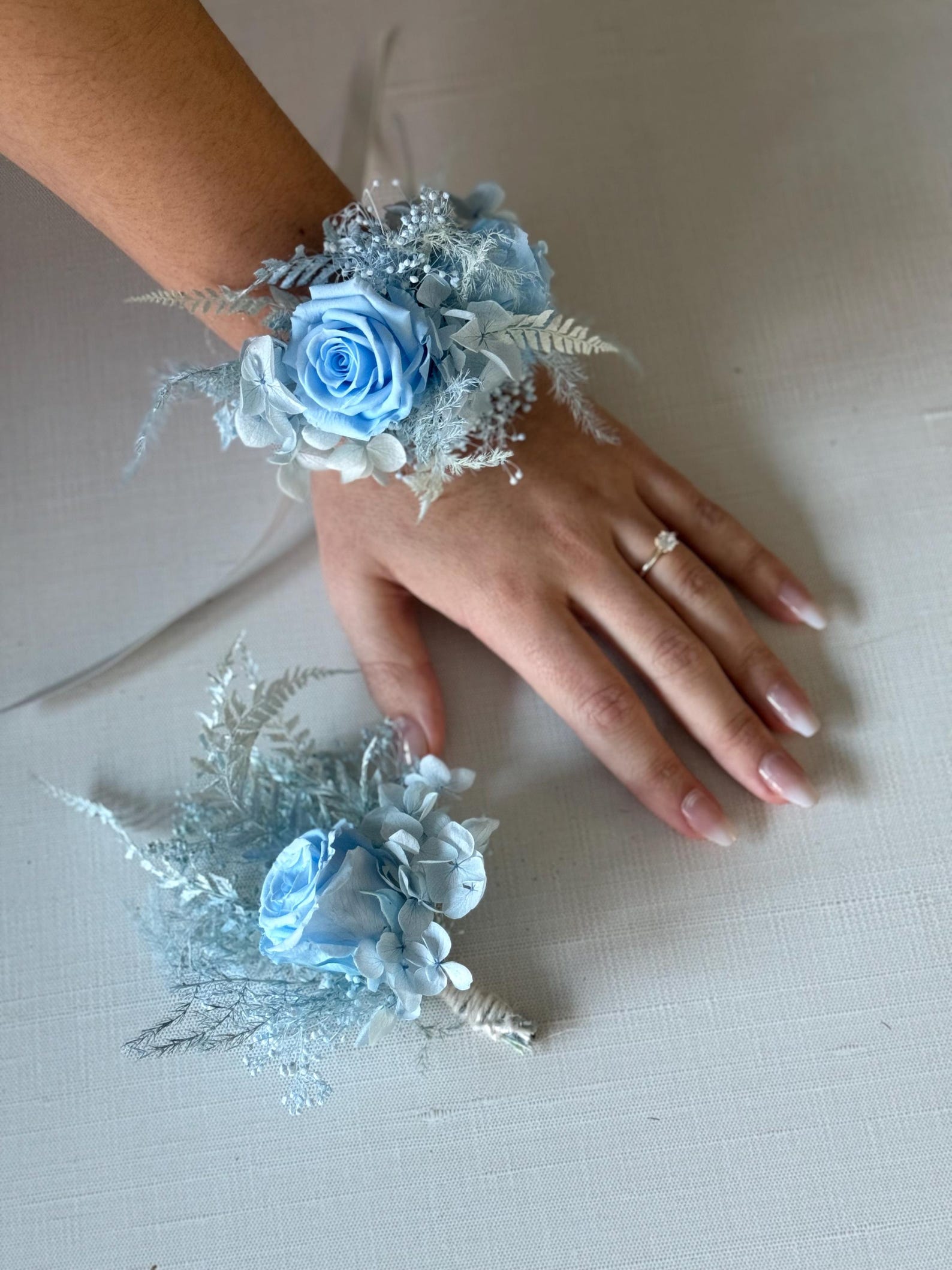 Baby Blue Dried Rose Corsage Boutonniere Set: Beach Wedding Keepsake - Etsy
