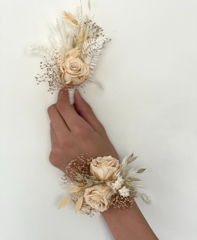 Off White Wrist Corsage and Boutonniere-white Prom Corsage-white ...