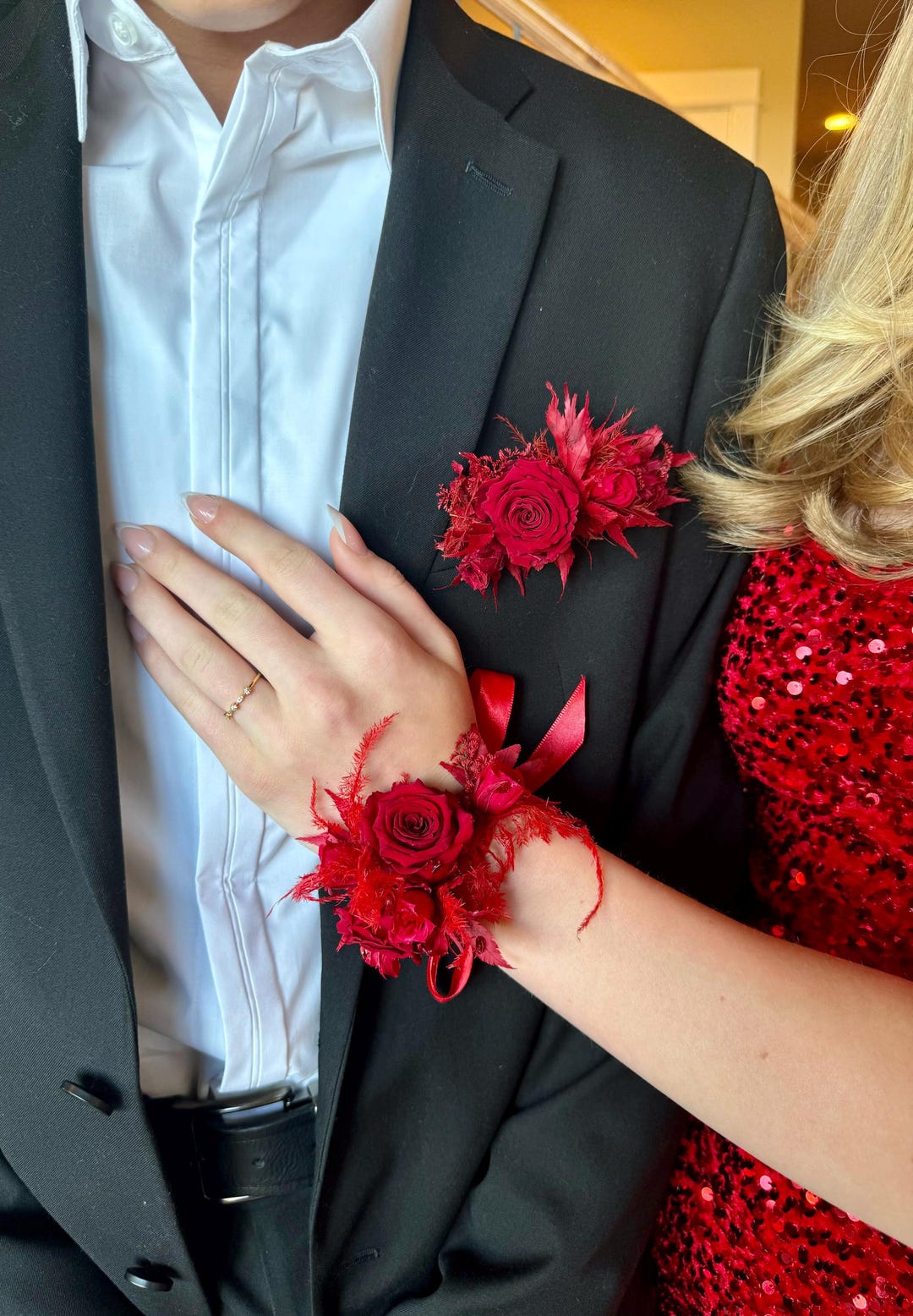 Red Wrist Corsage-red Prom Corsage-red Boutonniere-wedding Red Flowers ...