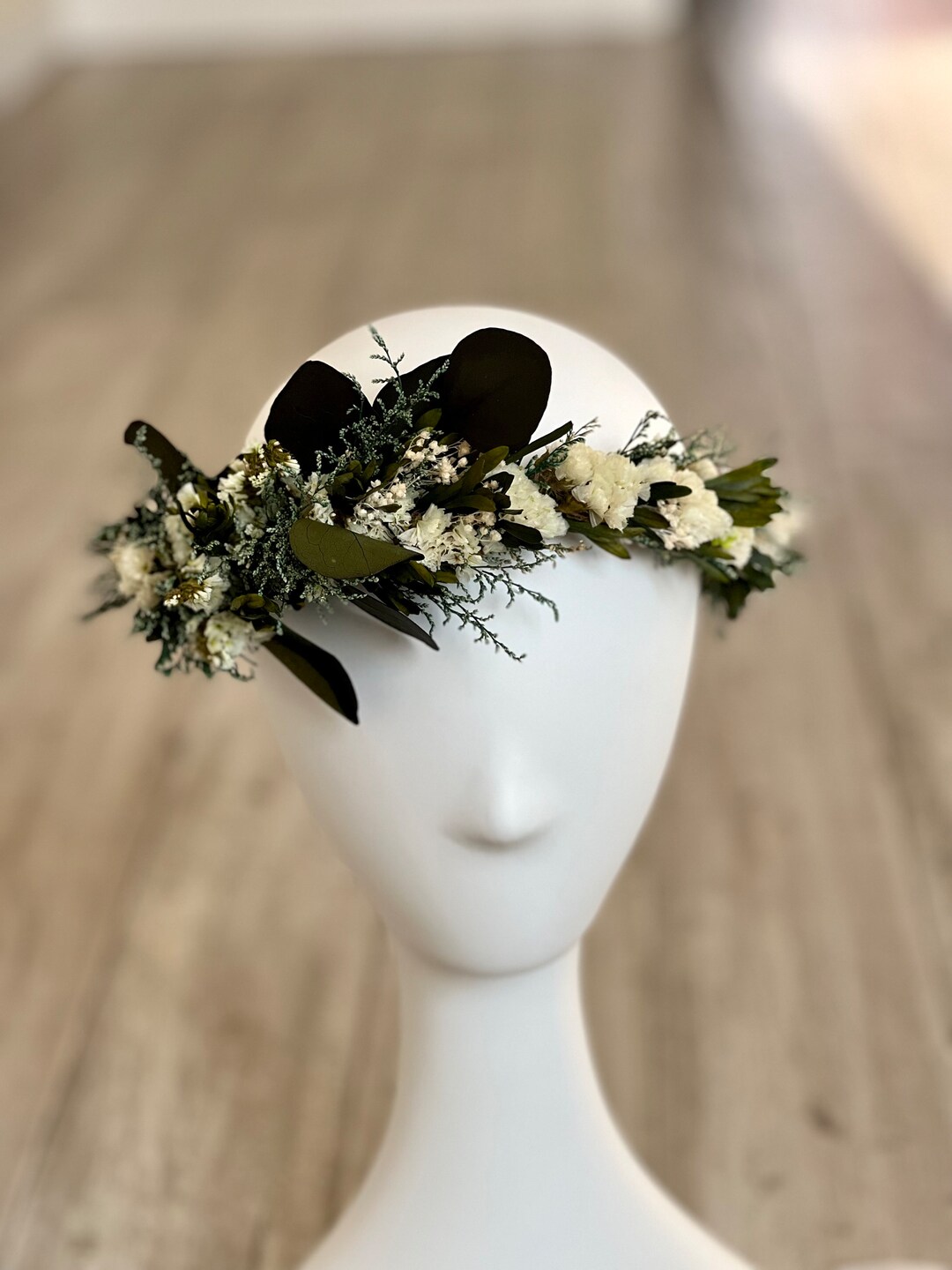 White and Greenery Floral Crown-eucalyptus Floral Crown-wedding Floral ...