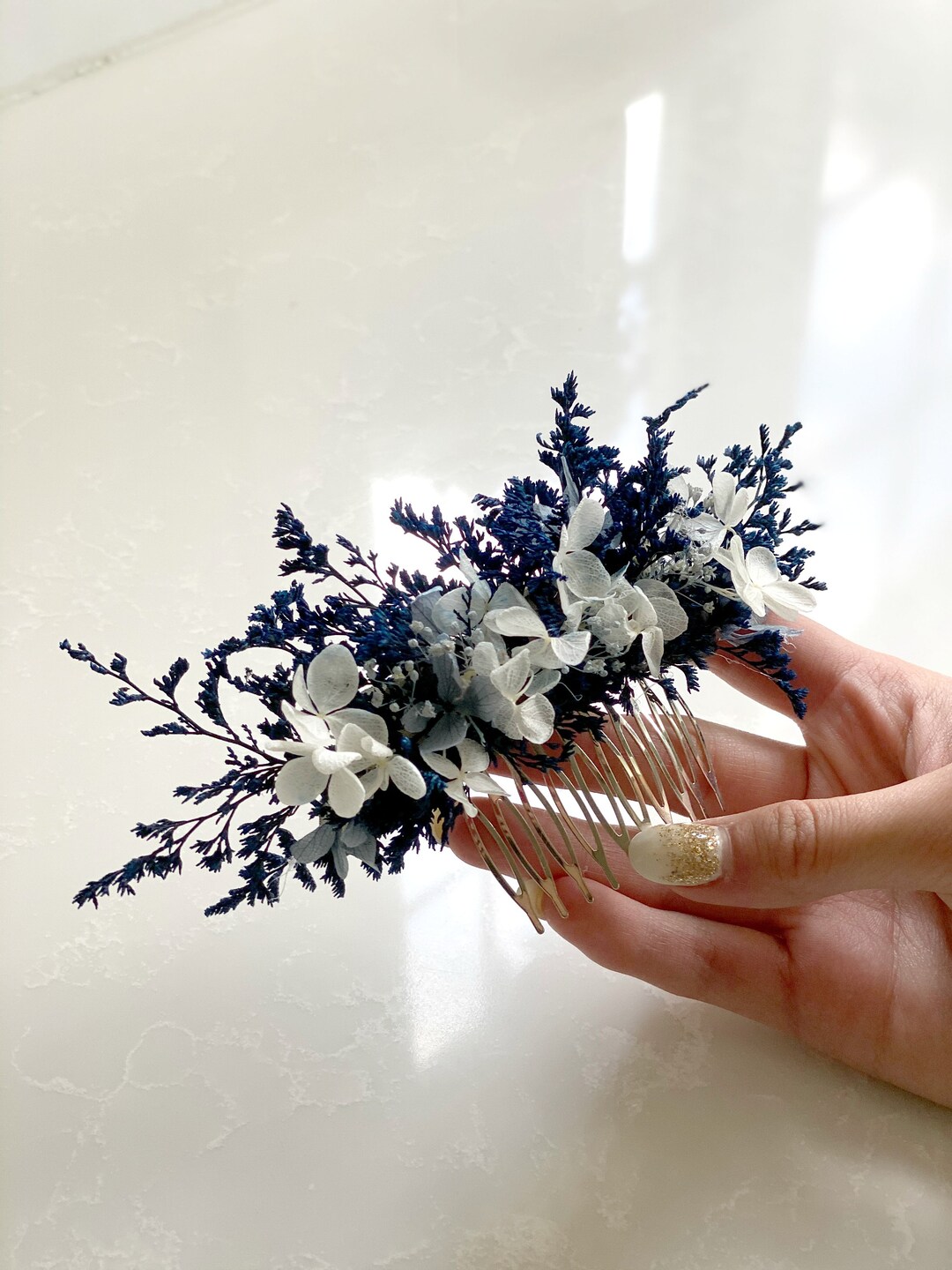 Blue Floral Hair Comb/ Bridal Hair Boho -blue Flower Comb Wedding ...