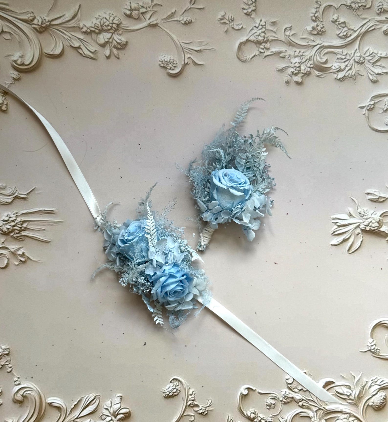 Baby Blue Dried Rose Corsage Boutonniere Set: Beach Wedding Keepsake - Etsy