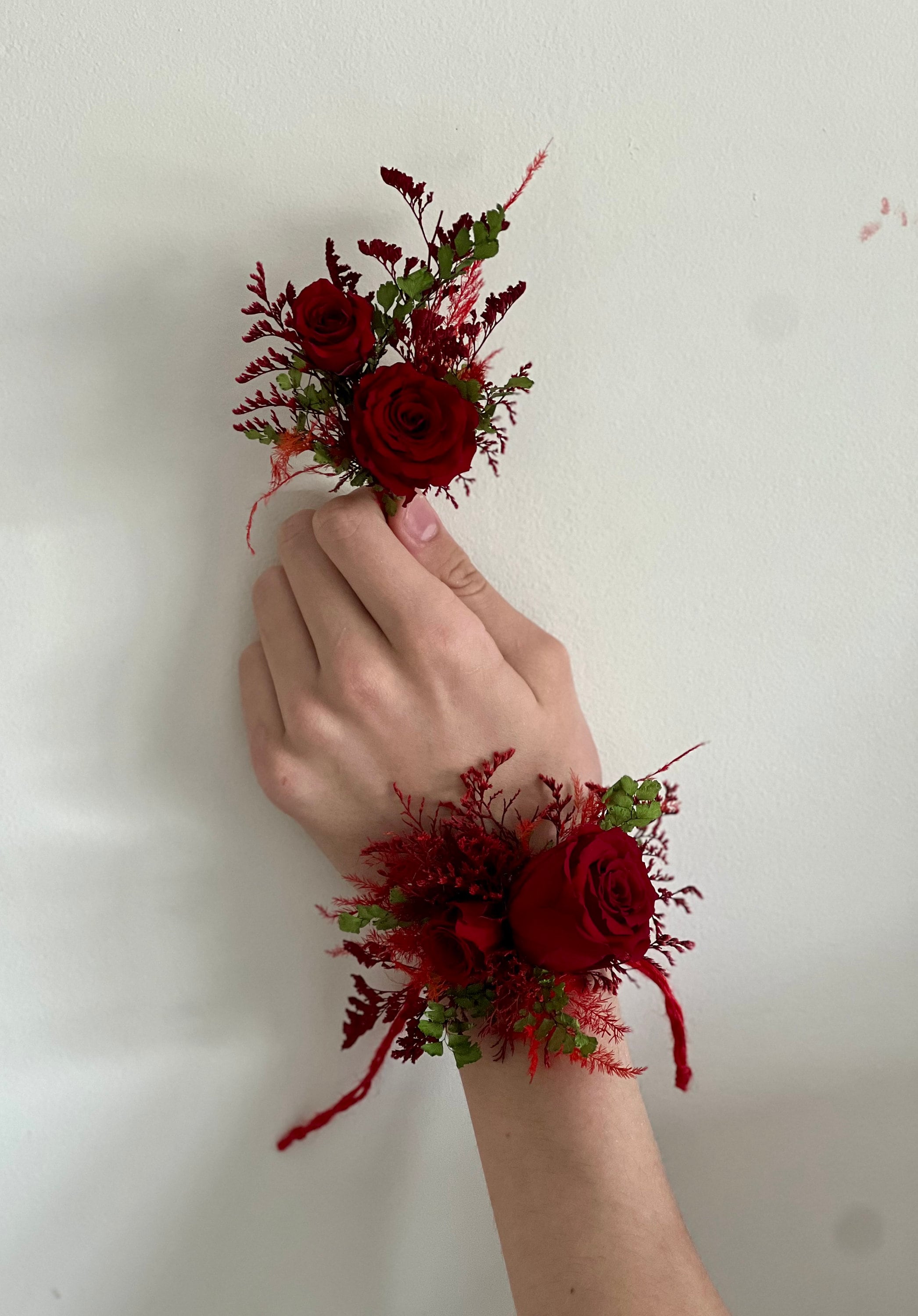 Red flower wrist corsage store