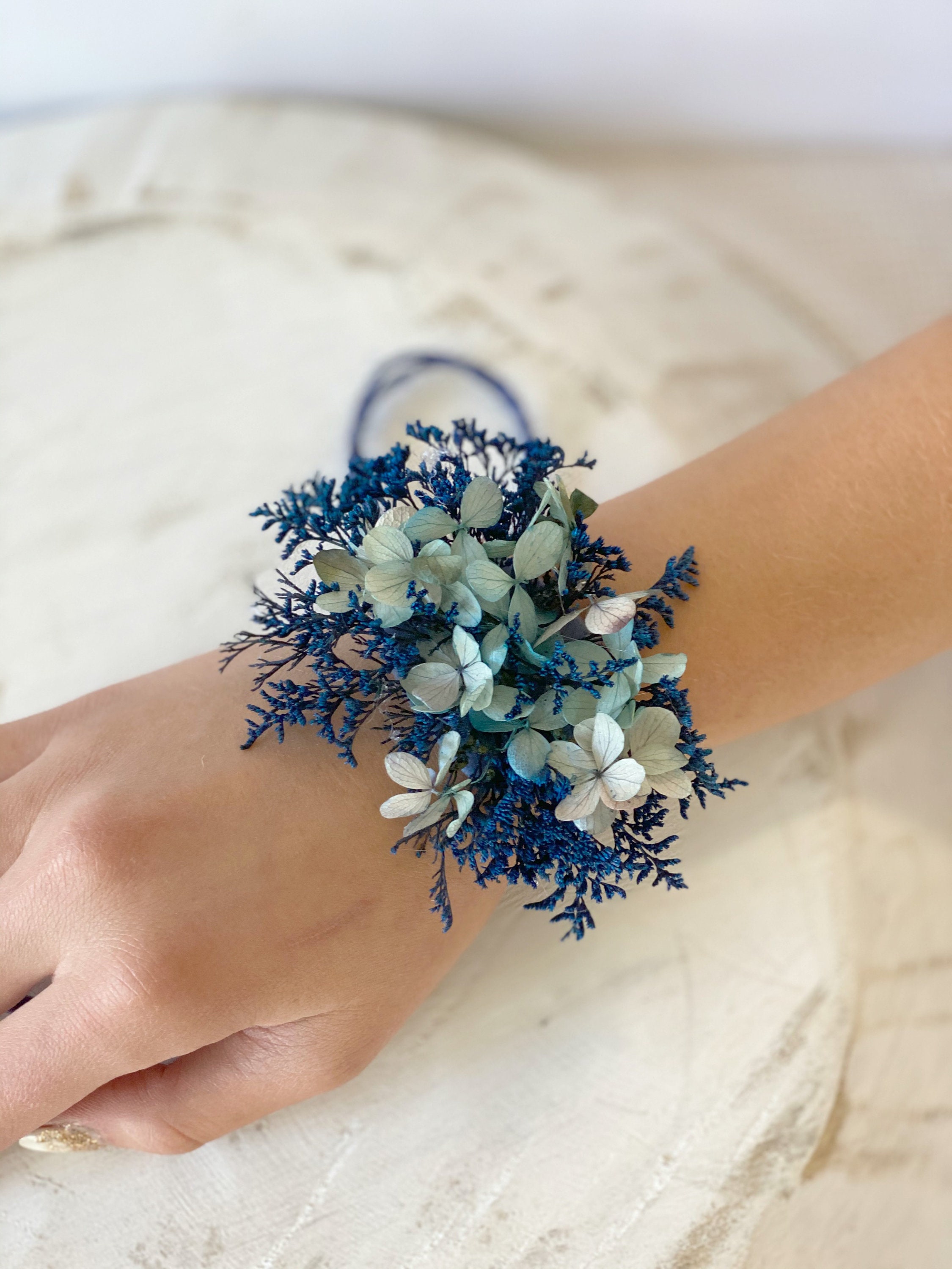 Navy Blue Preserved Flower Wrist Corsage Wedding Mother S Day Etsy