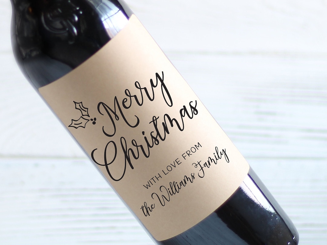 Merry Christmas - Wine Bottle Label, Custom Christmas Gift, Christmas ...