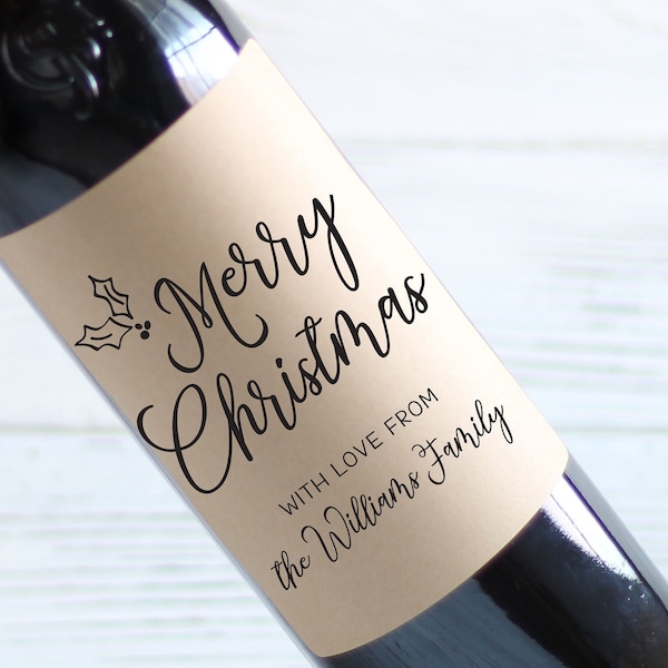 Merry Christmas Wine Labels - Etsy