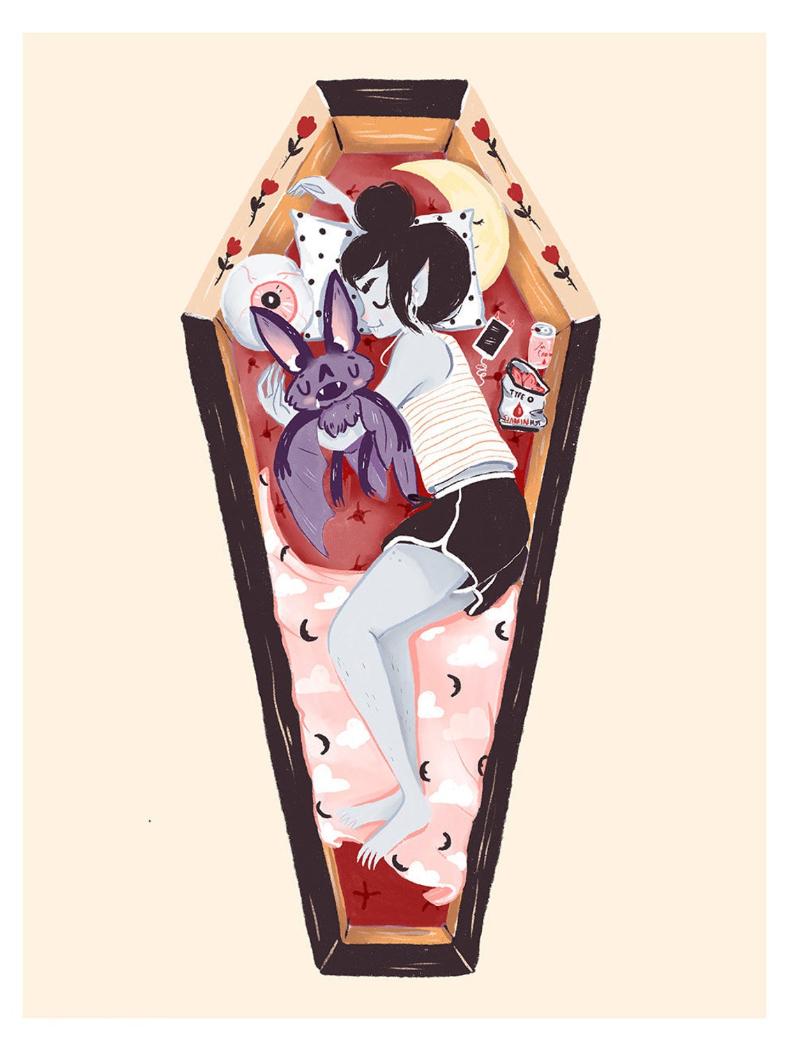 Sleepy Vampire in Her Coffin Print - Etsy