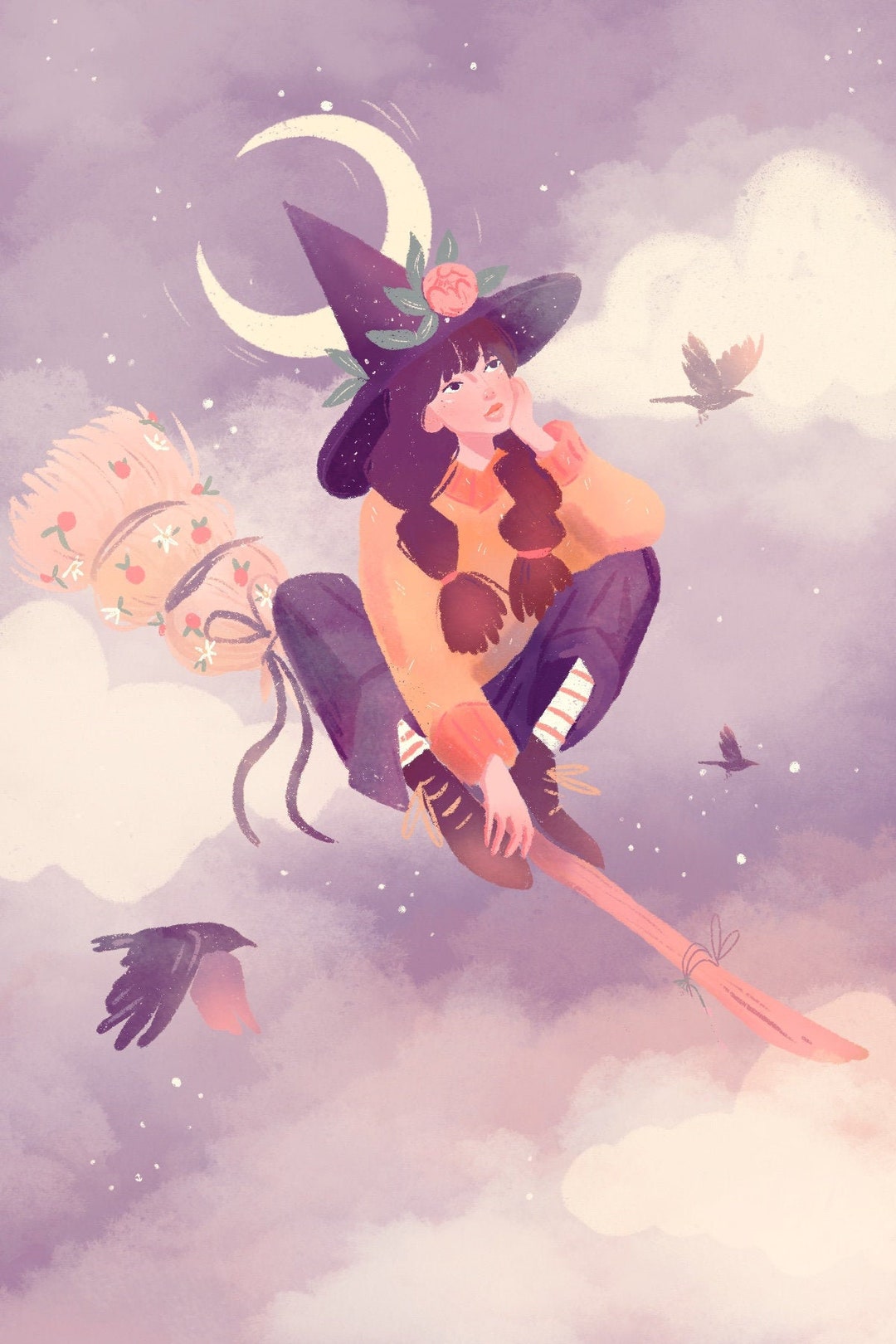 Night Flight. Witch on a Broomstick Print. - Etsy