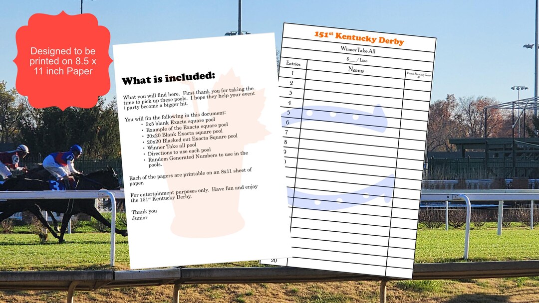 Kentucky Derby Party Betting Pools (exacta and Winner Take All) - Etsy