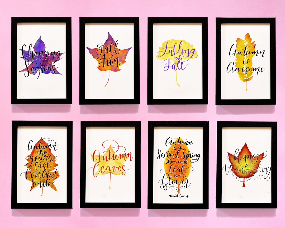 Autumn Leaves Modern Calligraphy Illustrations 5x7 Print Set - Etsy
