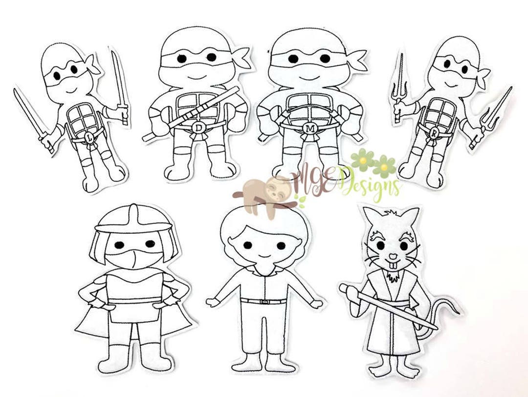 Karate Turtles Coloring Doll Set of 7 Machine Embroidery Design DIGITAL ...