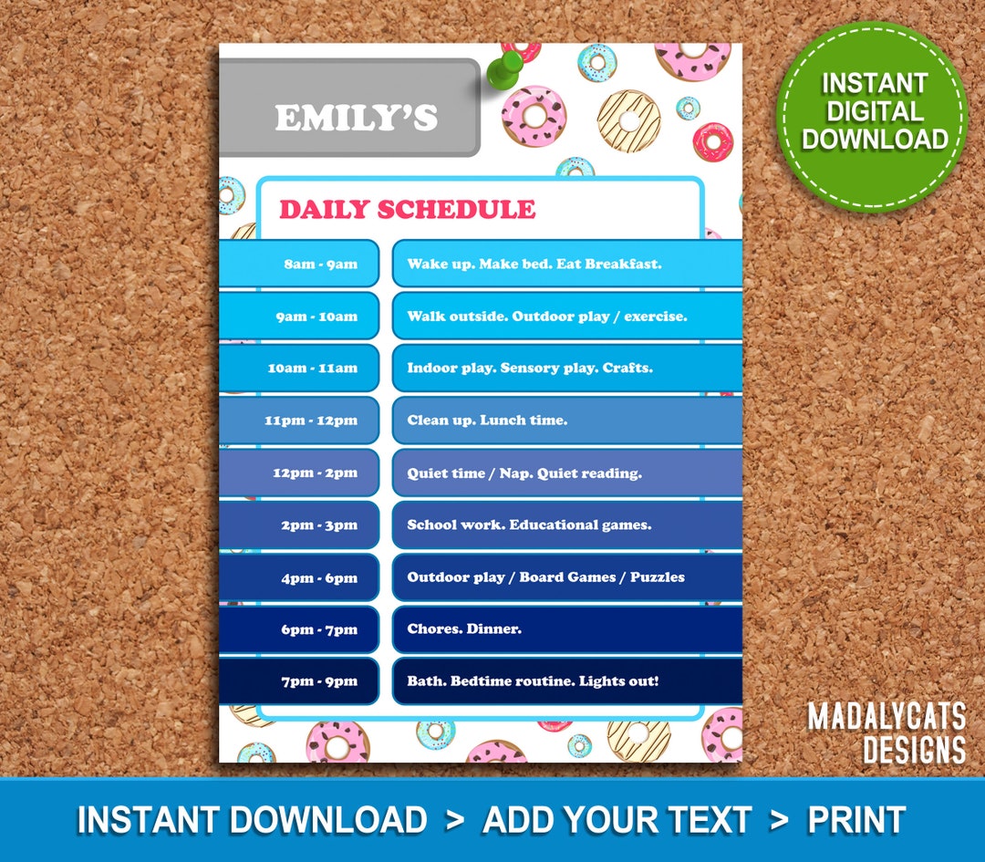 Kids Daily Schedule, Donut Background, Editable Schedule, Instant ...
