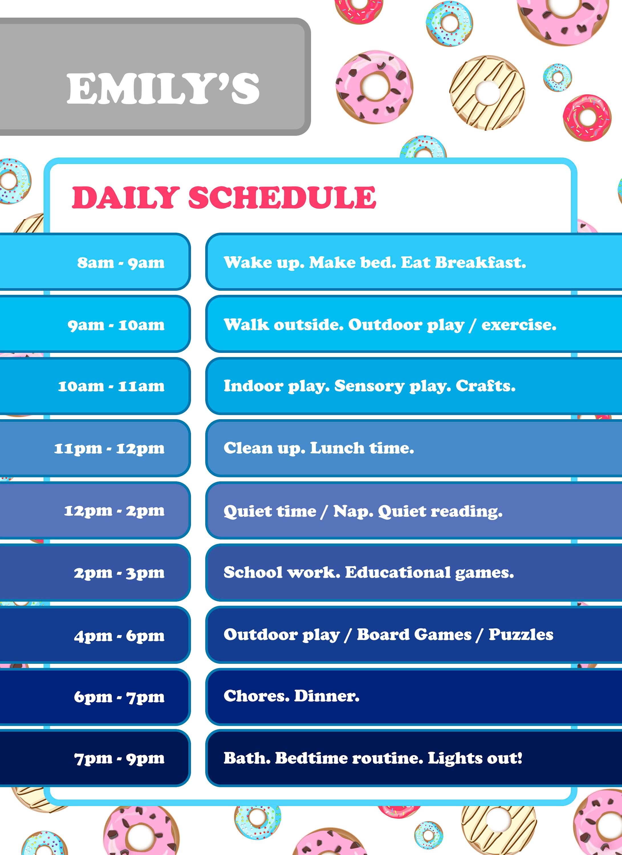 Kids Daily Schedule, Donut Background, Editable Schedule, Instant ...