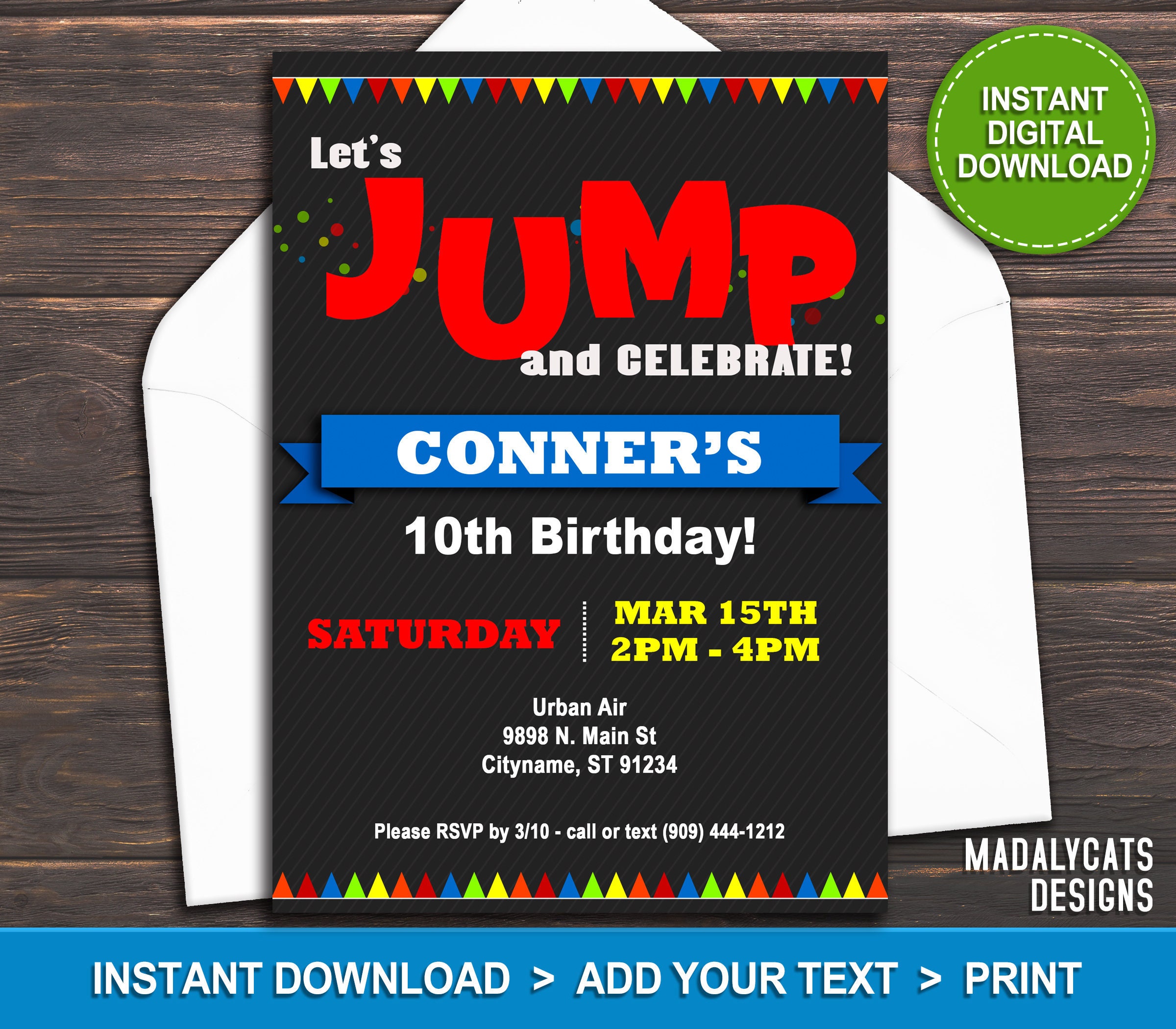 Jump Birthday Party Invitation EDITABLE INVITE Bounce Party Bouncy ...