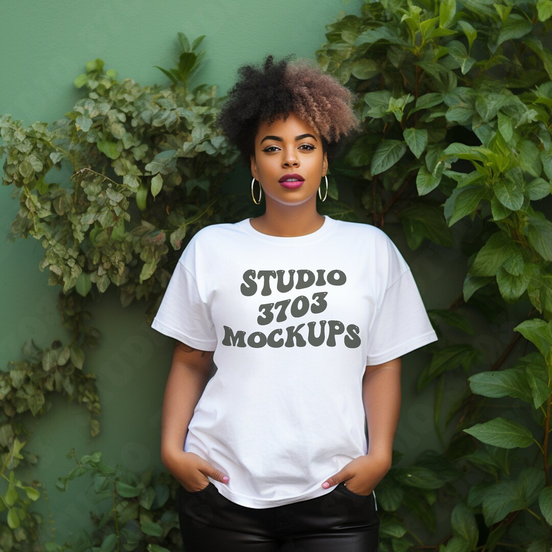 Black Model Mockup, White Shirt Mock Up, Curvy Model Mock up White T ...