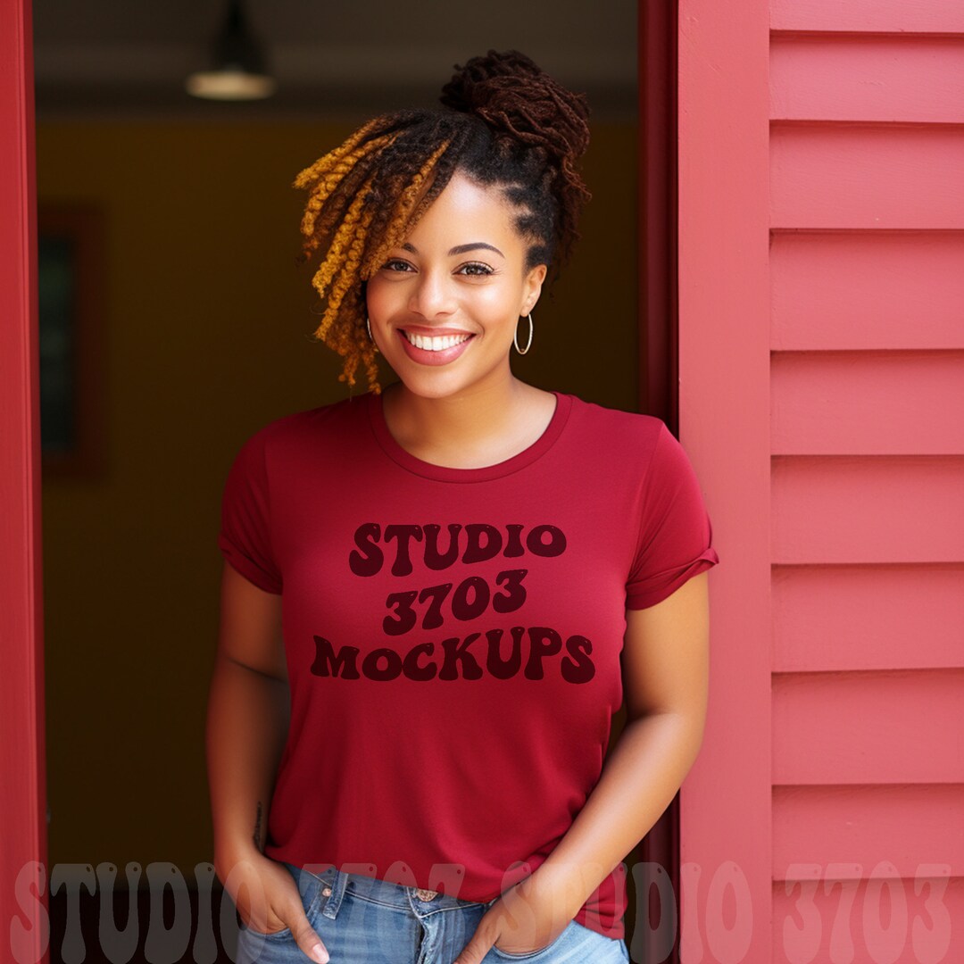 Black Model Mockup, Red Bella Canvas 3001 Mockup, Plus Size Mockup ...