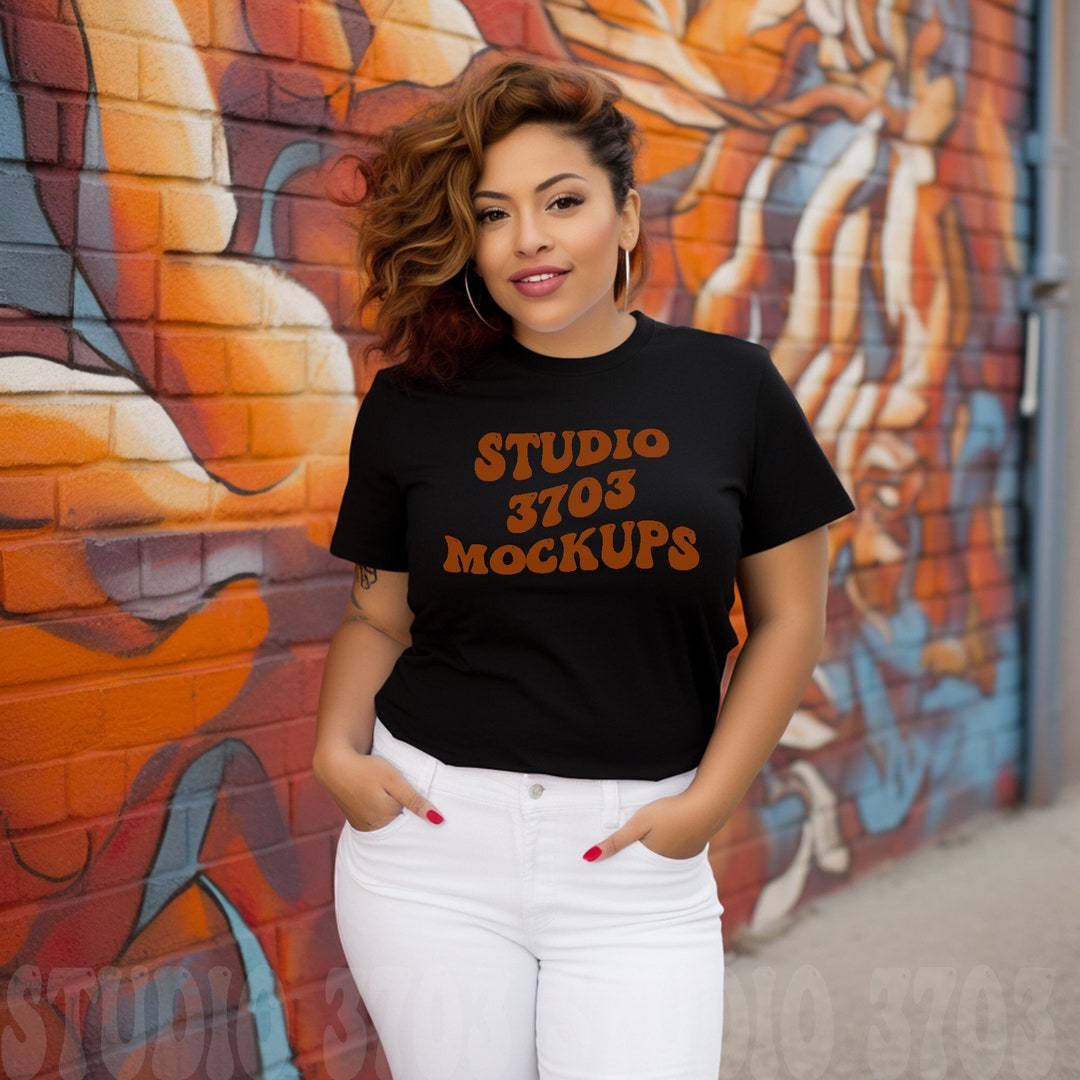 Latina Model Mockup, Black Bella Canvas 3001 Mockup, Latina Woman ...