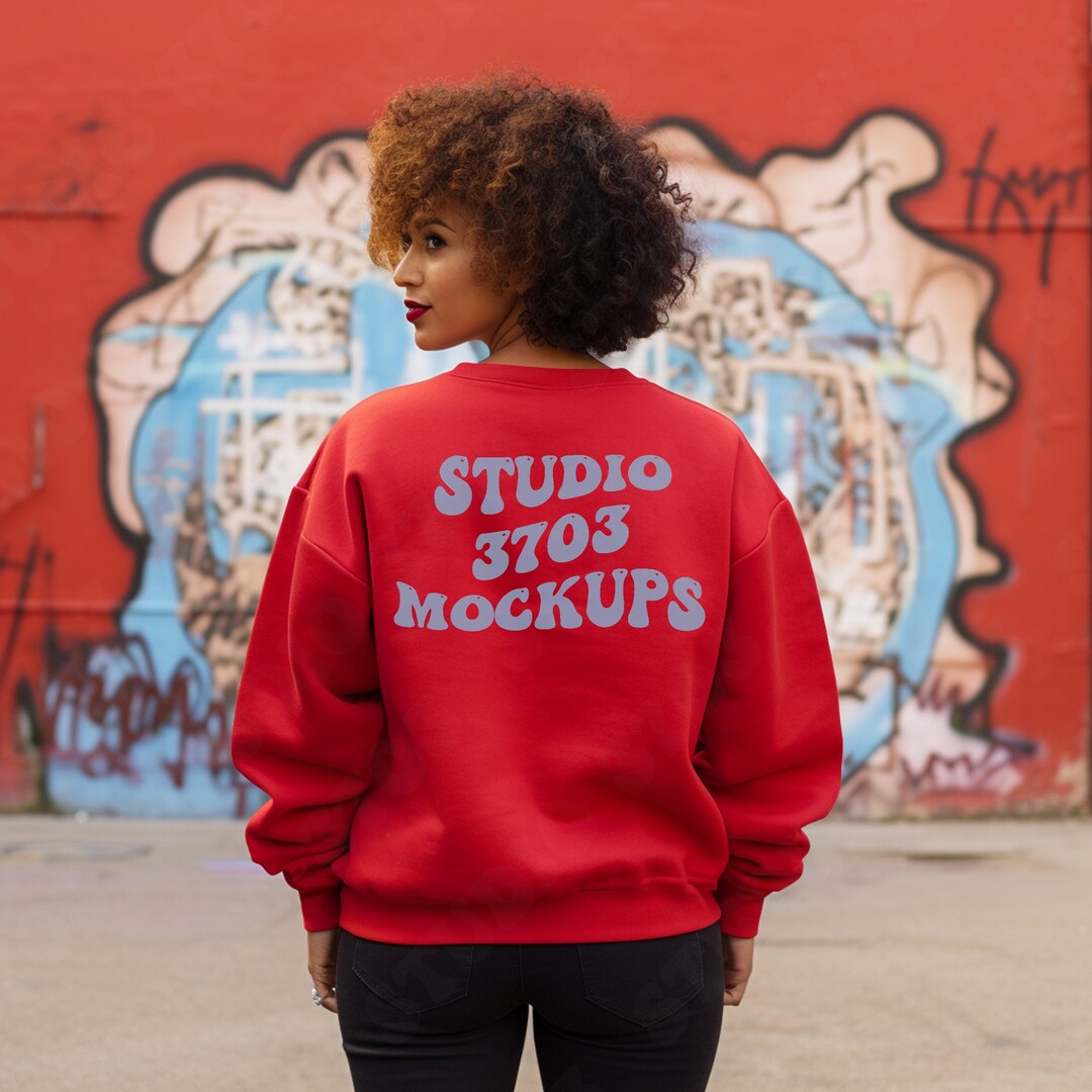 Back of Sweatshirt Mockup Black Model, Red Gildan Sweatshirt Mockup ...
