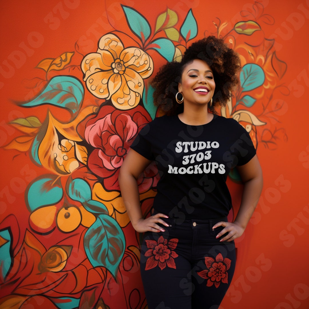 Black Model Mockup, Black Shirt Mock Up, Curvy Model Mock up Black T ...